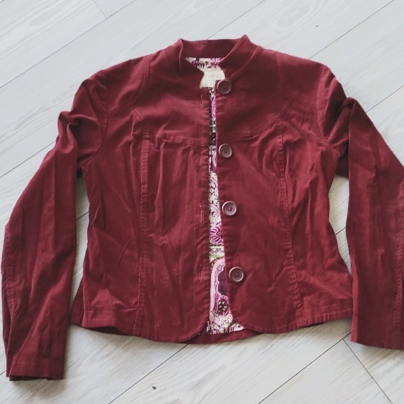 zinc | Jackets & Coats | Zinc Burgundy Velvet Jacket Size Large | Poshmark